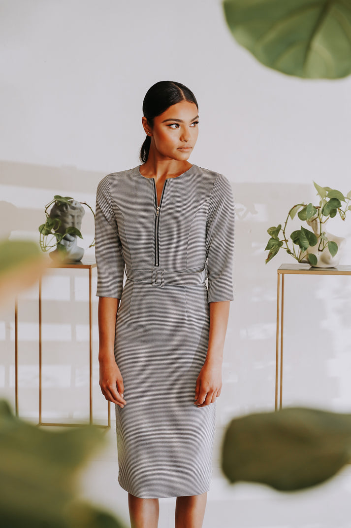 The Chloe Dress - Black and White Work Dress in a checked print – Miss ...